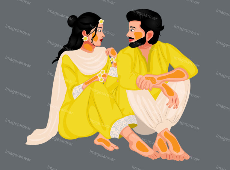 Indian Wedding Couple Celebrate Haldi Ceremony Vector Illustration ...